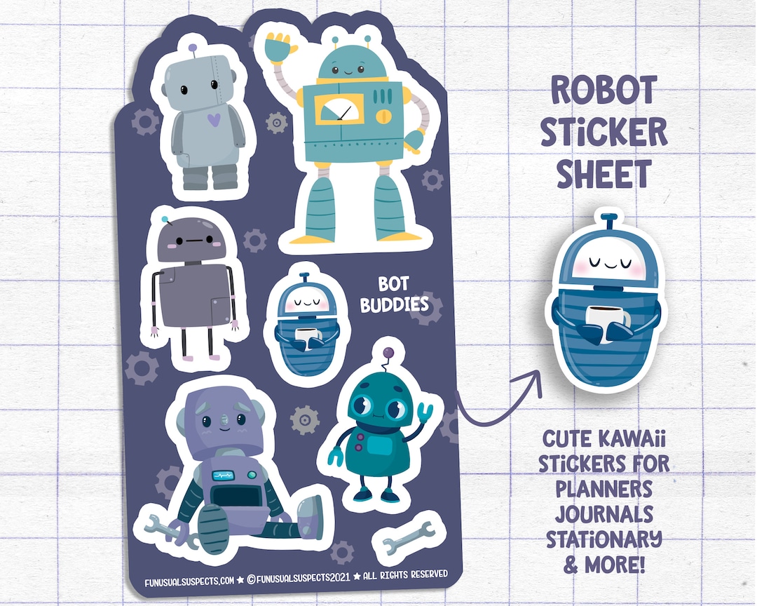 Robot Sticker Sheet, Bot Buddies, Robot Stickers, Stickers for Planner ...