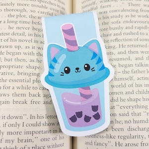 Boba Cat Cup Magnetic Bookmark, Cute Bubble Tea Planner Clip, Cat Boba ...
