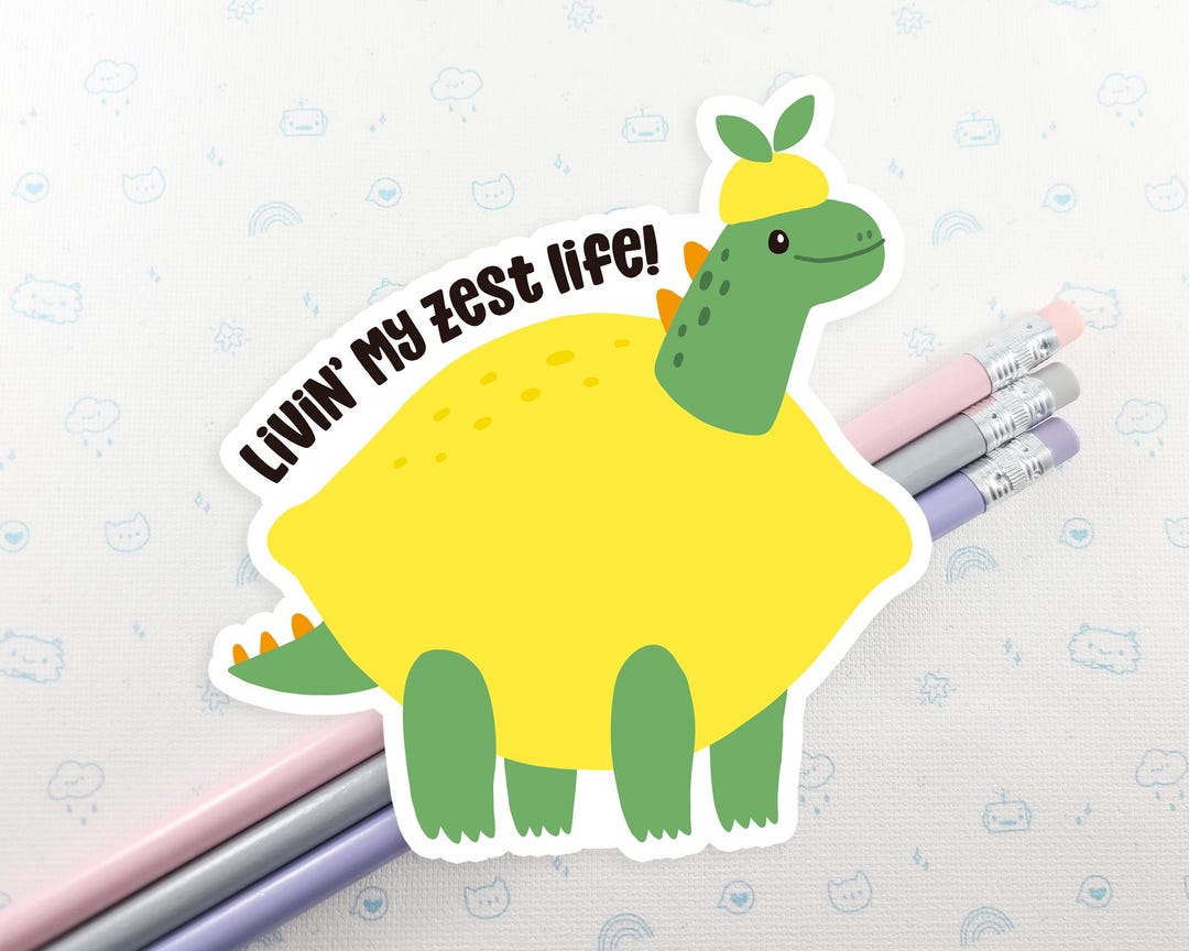 Dino Lemon Zest Vinyl Sticker: Kawaii Green Dinosaur Laptop Decal - Etsy
