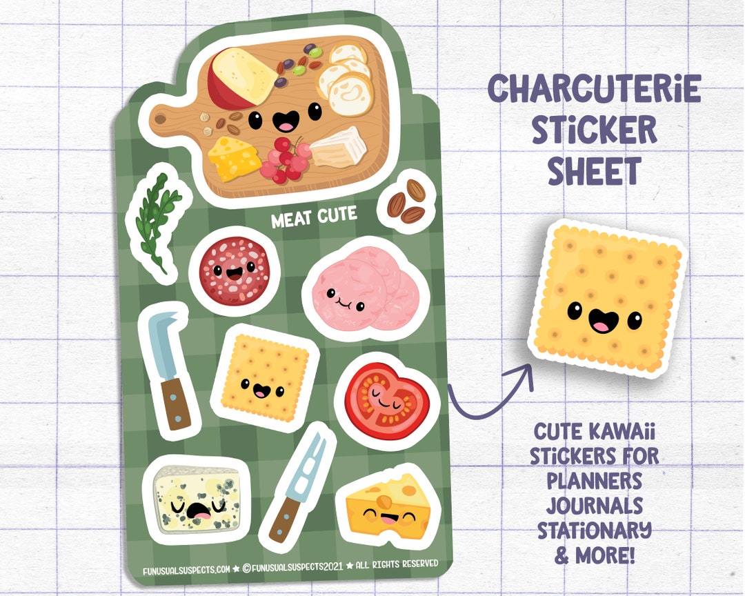 Charcuterie Sticker Sheet, Meat Cute, Cute Cheese Stickers, Kawaii Food ...