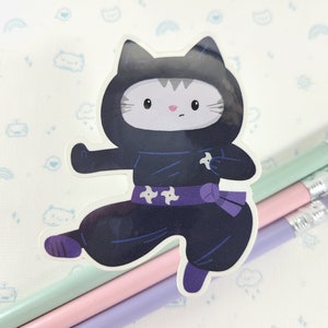 Ninja Cat Sticker, Vinyl Stickers, Laptop Decal, Cat Gift for Her, Cute ...