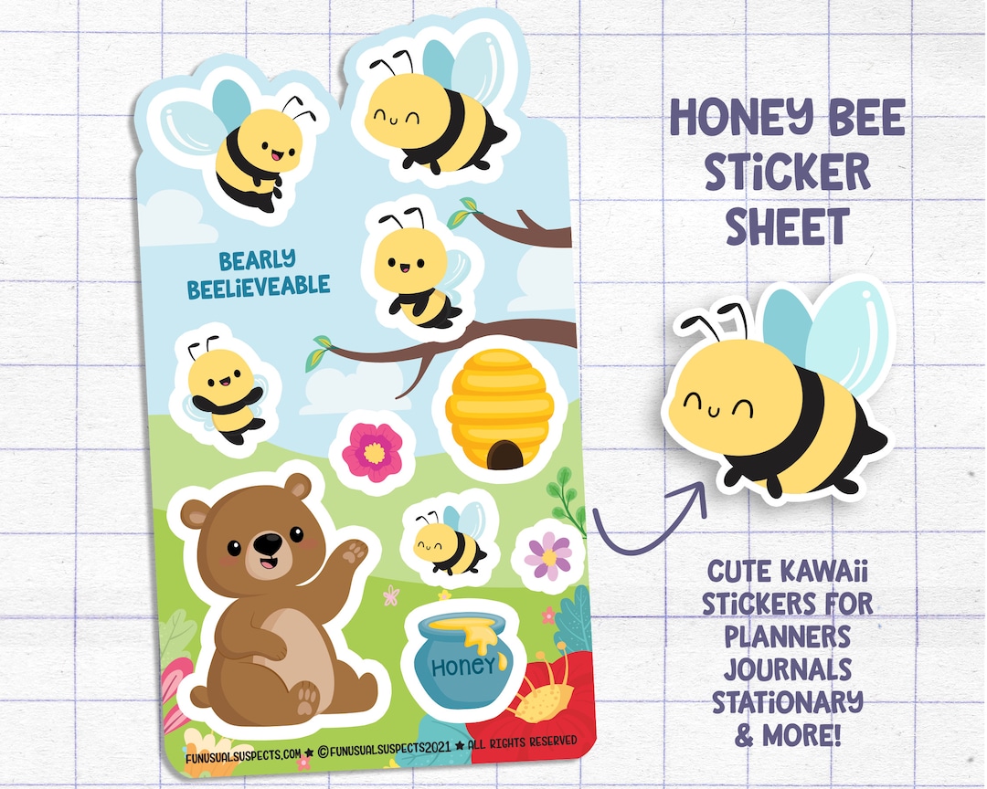 Honey Bee Sticker Sheet, Bearly Beelieveable, Cute Bee Stickers ...