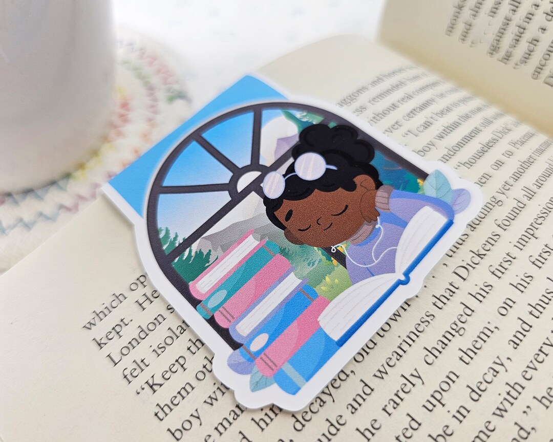 Reading Girl Black Hair Bookmark, Cute Girl Planner Clip, Kawaii ...