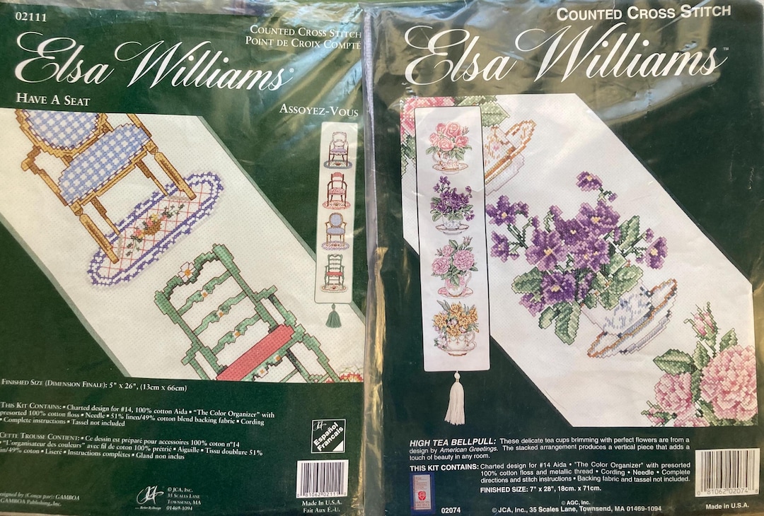 Elsa Williams Cross Stitch Kits ~~ "high Tea" & "have a Seat Bellpulls" ~~ Fabric, Needles ...