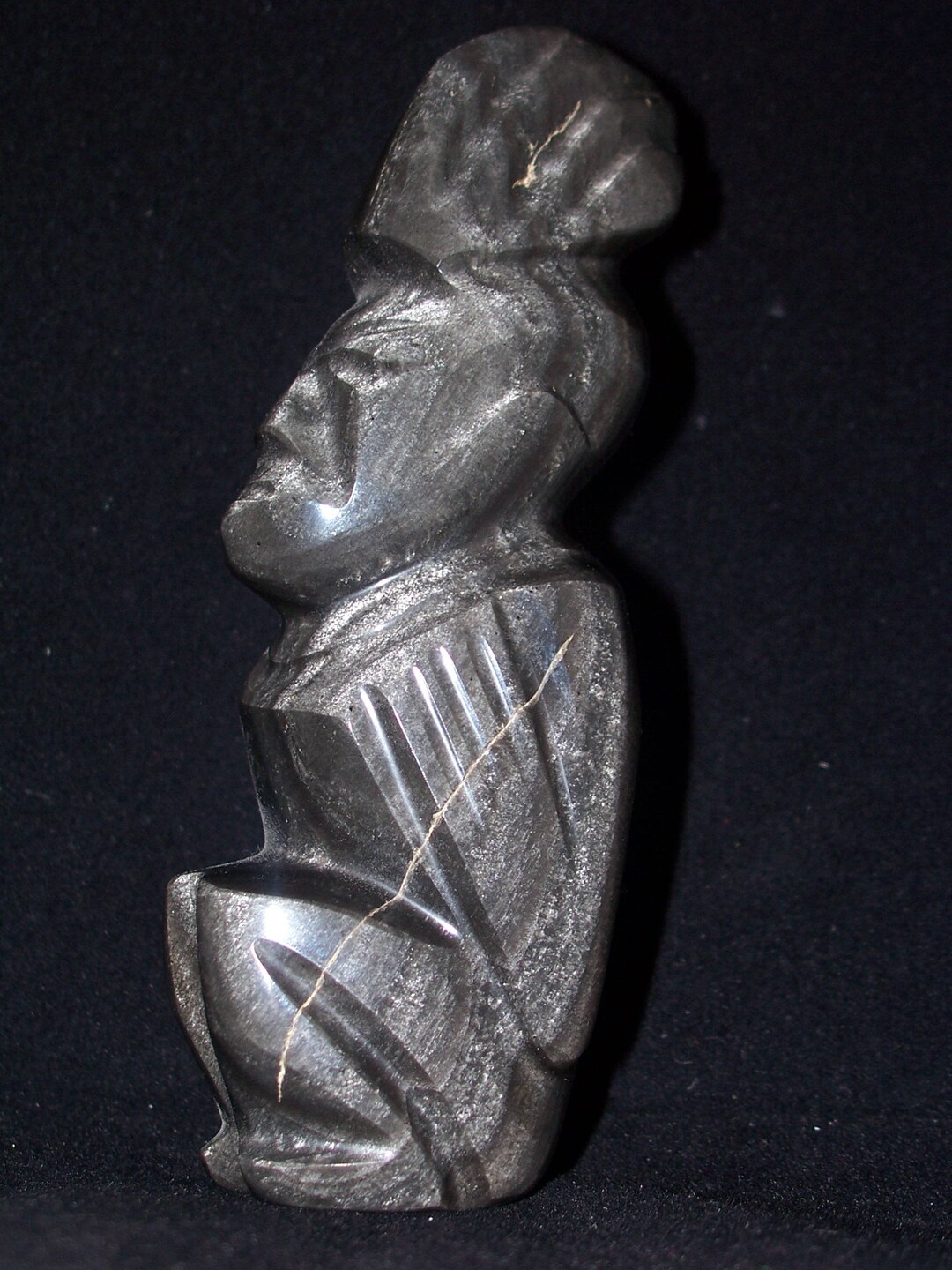 Vintage Hand Carved Silver Sheen Obsidian Aztec Statue - Etsy