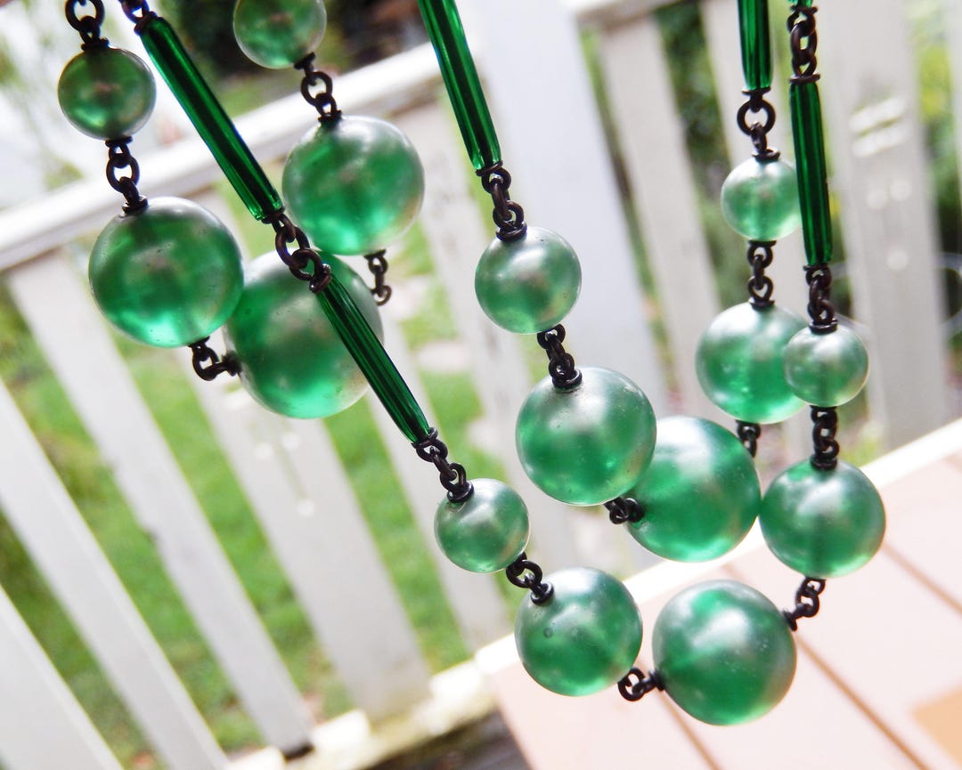 Art Deco WMF Myra Glass Necklace Emerald Green Silver Iridescence ...