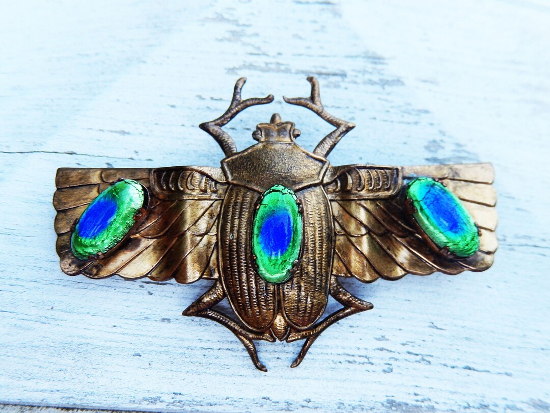 Vintage Art Deco Scarab Brooch With Peacock Eye Foiled Glass Beads ...
