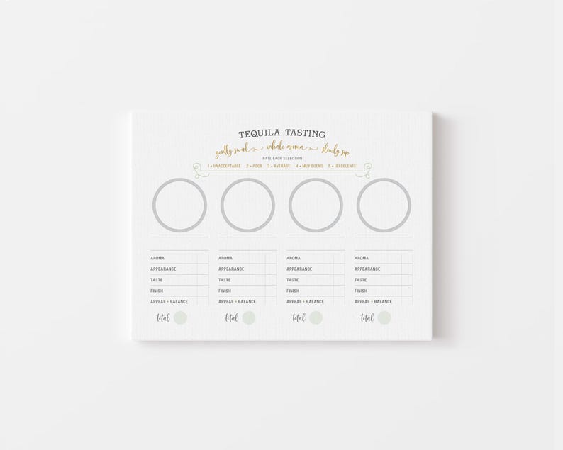TEQUILA Tasting Flight Mat | Small, Shot Glasses | Tequila Scorecard ...