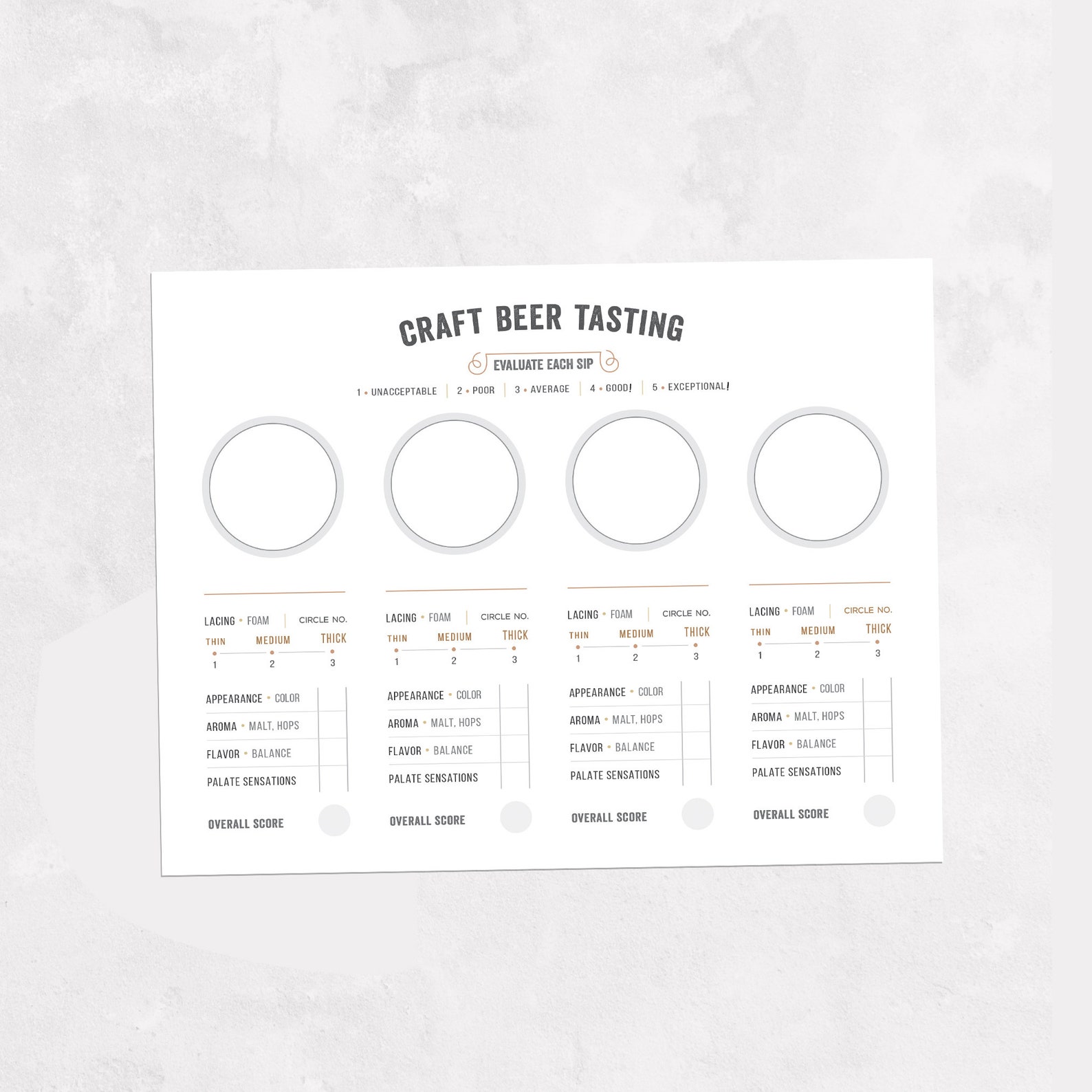 Craft BEER Tasting Flight Mat Scorecard 4 Small Glasses - Etsy