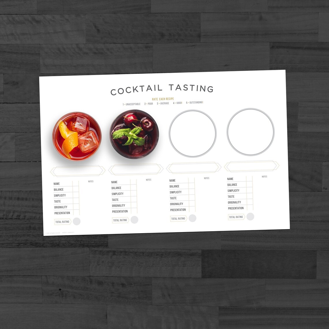 COCKTAIL Tasting Flight Score Mat Rate Your Drink Instant | Etsy