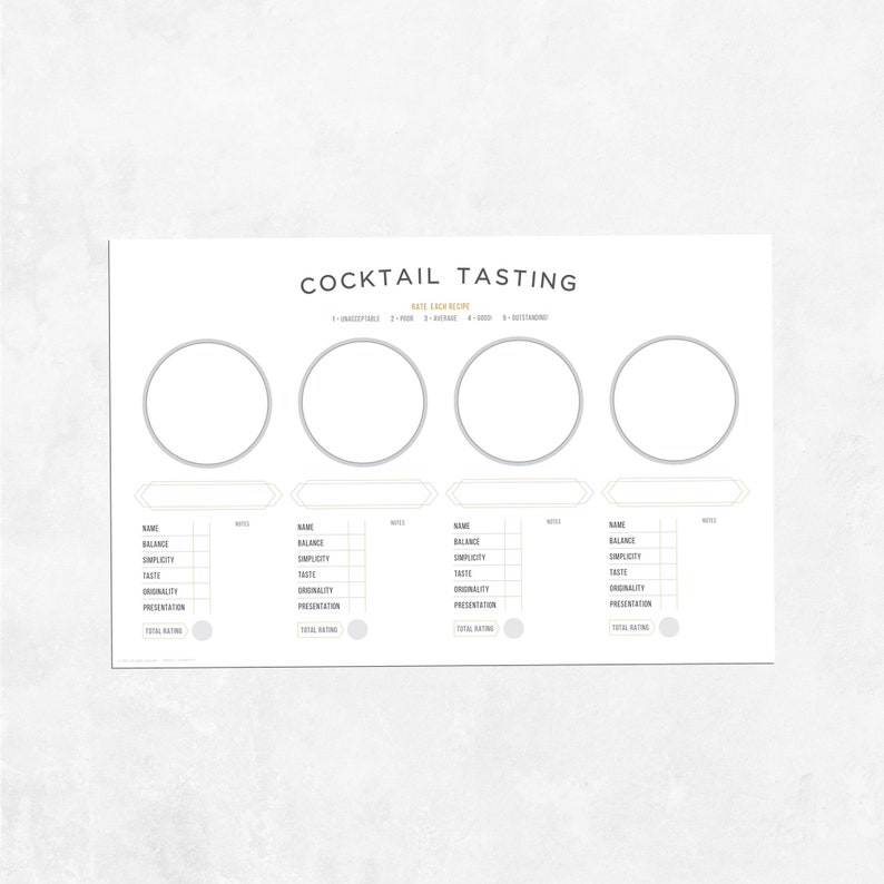 COCKTAIL Tasting Flight Score Mat Rate Your Drink Instant Download Full ...