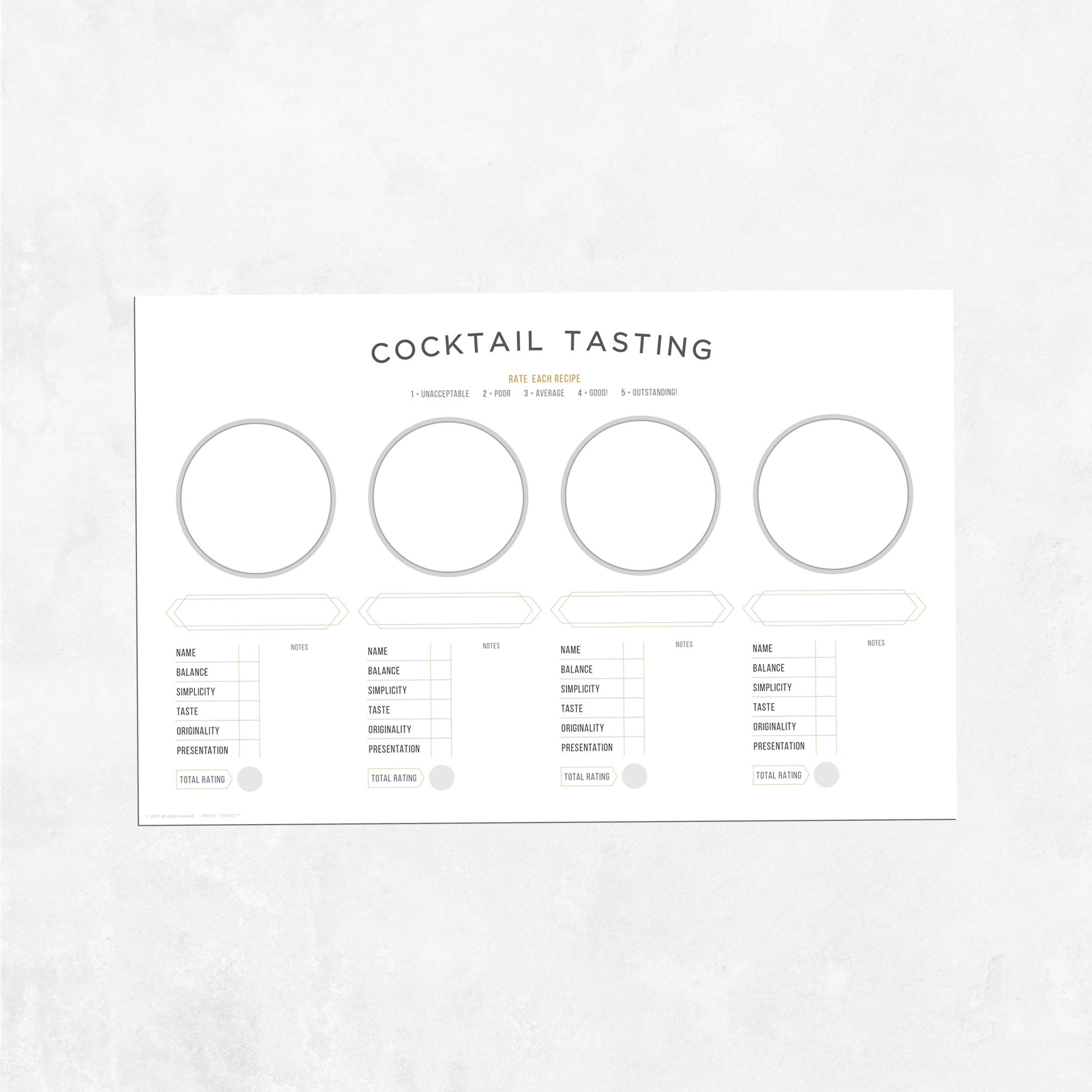 COCKTAIL Tasting Flight Score Mat Rate Your Drink Instant - Etsy