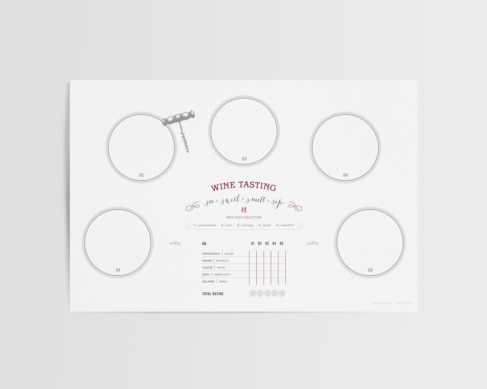 Wine Tasting Mat: Editable Drink Scorecard (PDF Download, 17x11 in & A3 ...