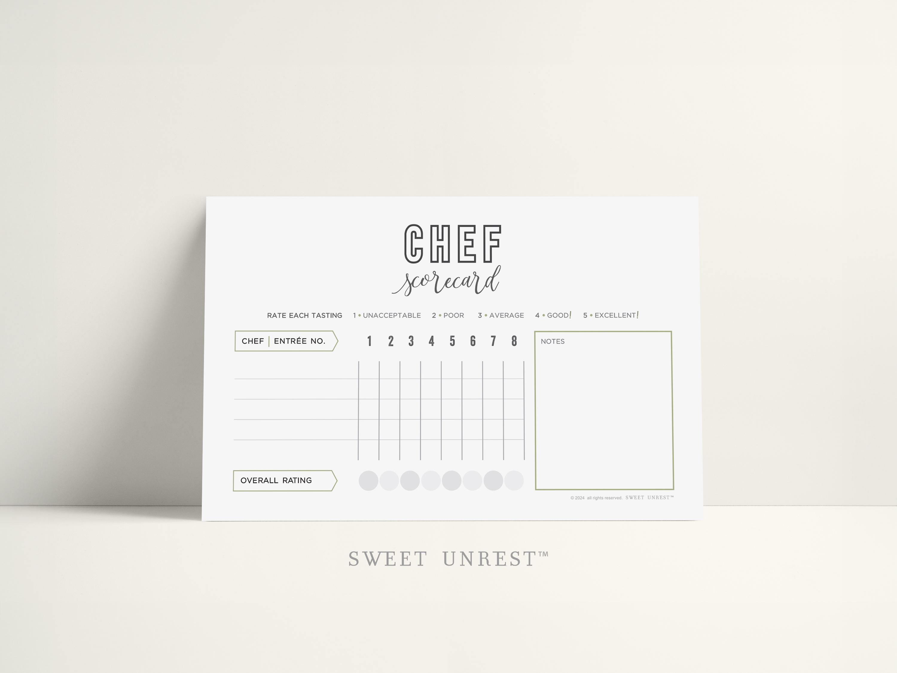 CHEF Editable Scorecard | Journal Card | Challenge Party | Food Tasting ...