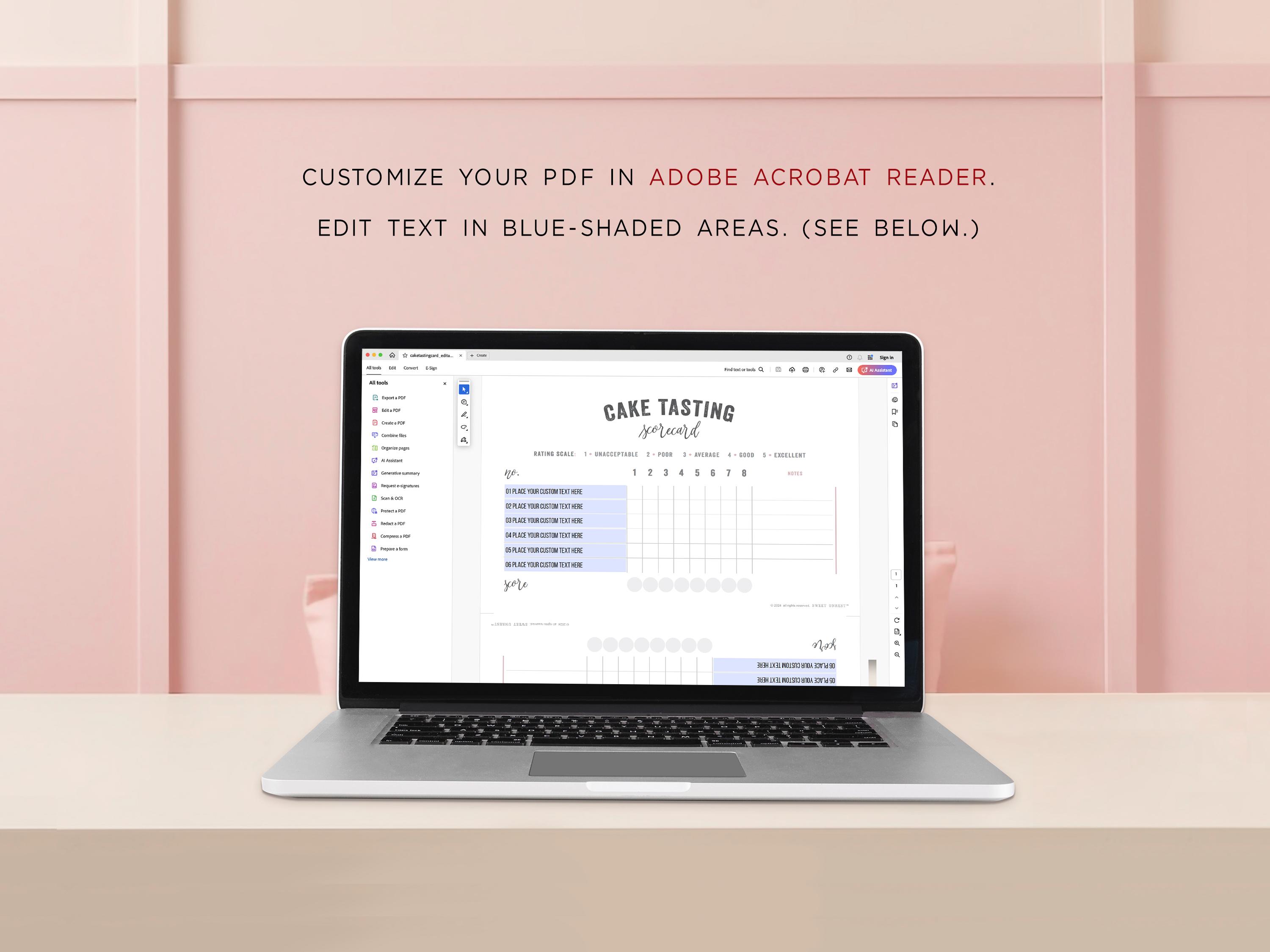 CAKE Editable Scorecard | Journal Card | Tasting Party | Bakery Custom ...