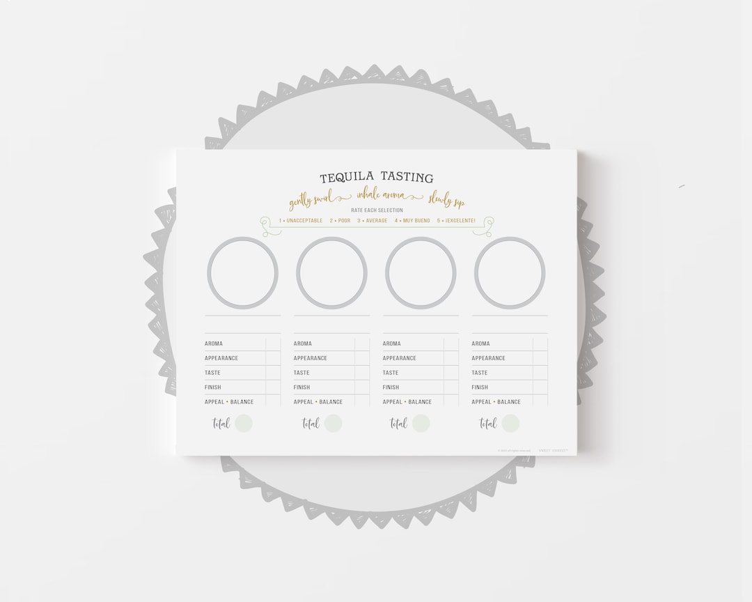 TEQUILA Tasting Flight Mat | Small, Shot Glasses | Tequila Scorecard ...
