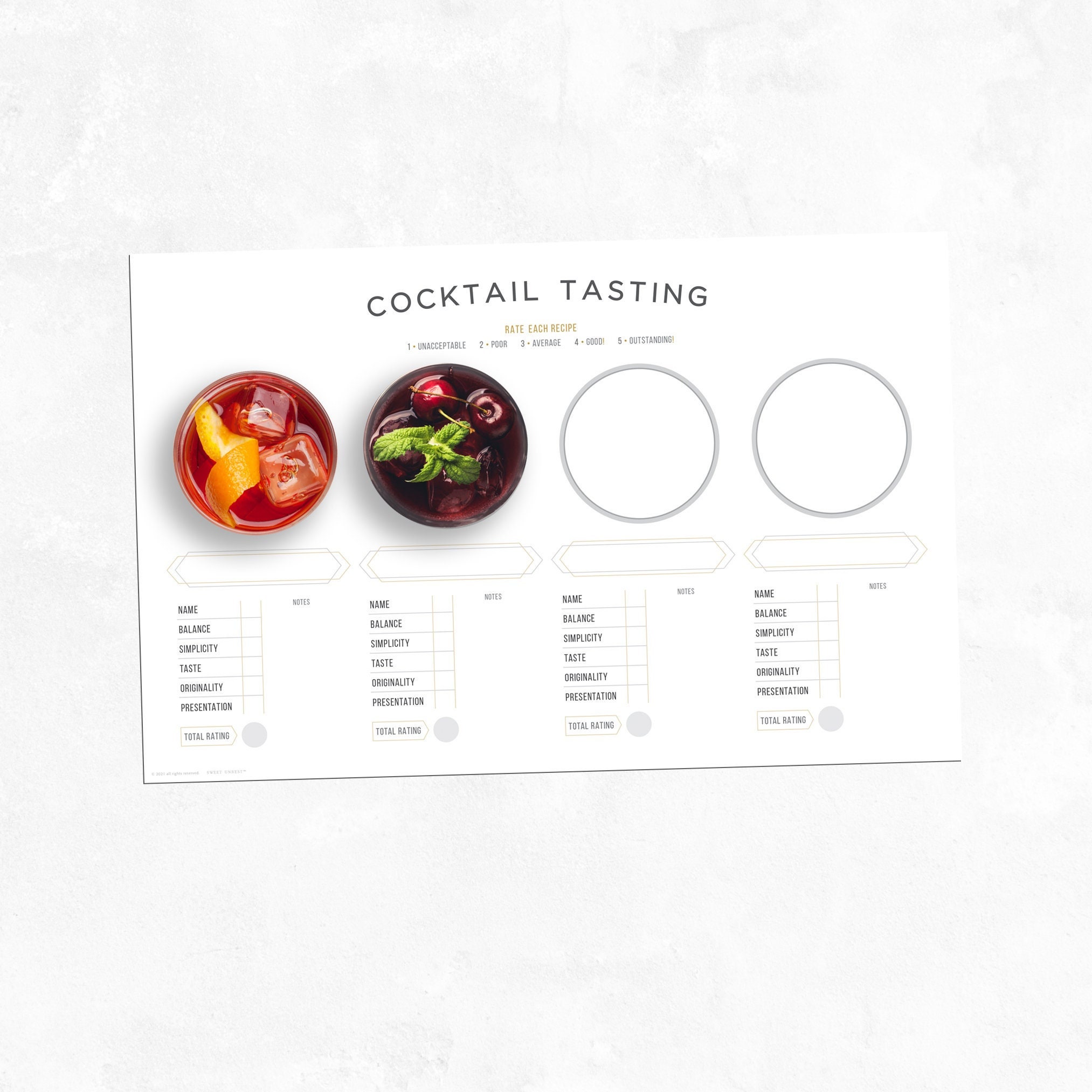 COCKTAIL Tasting Flight Score Mat Rate Your Drink Instant Download Full ...