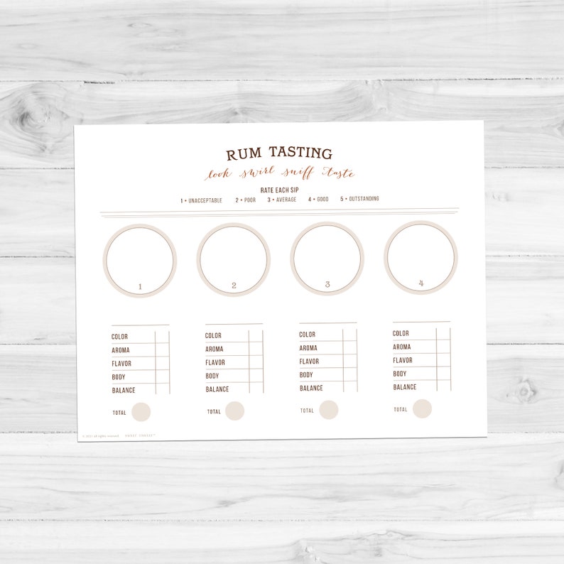 RUM Tasting Flight Mat Scorecard 4 Shot Glasses Instant Download ...