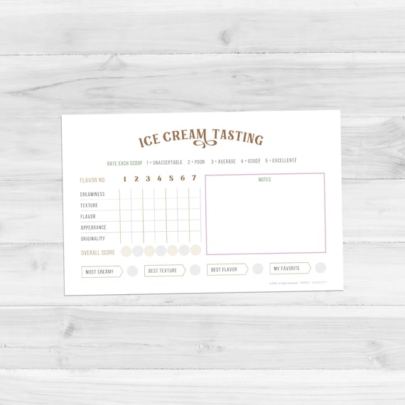 ICE CREAM Tasting Scorecard Instant Download - Etsy