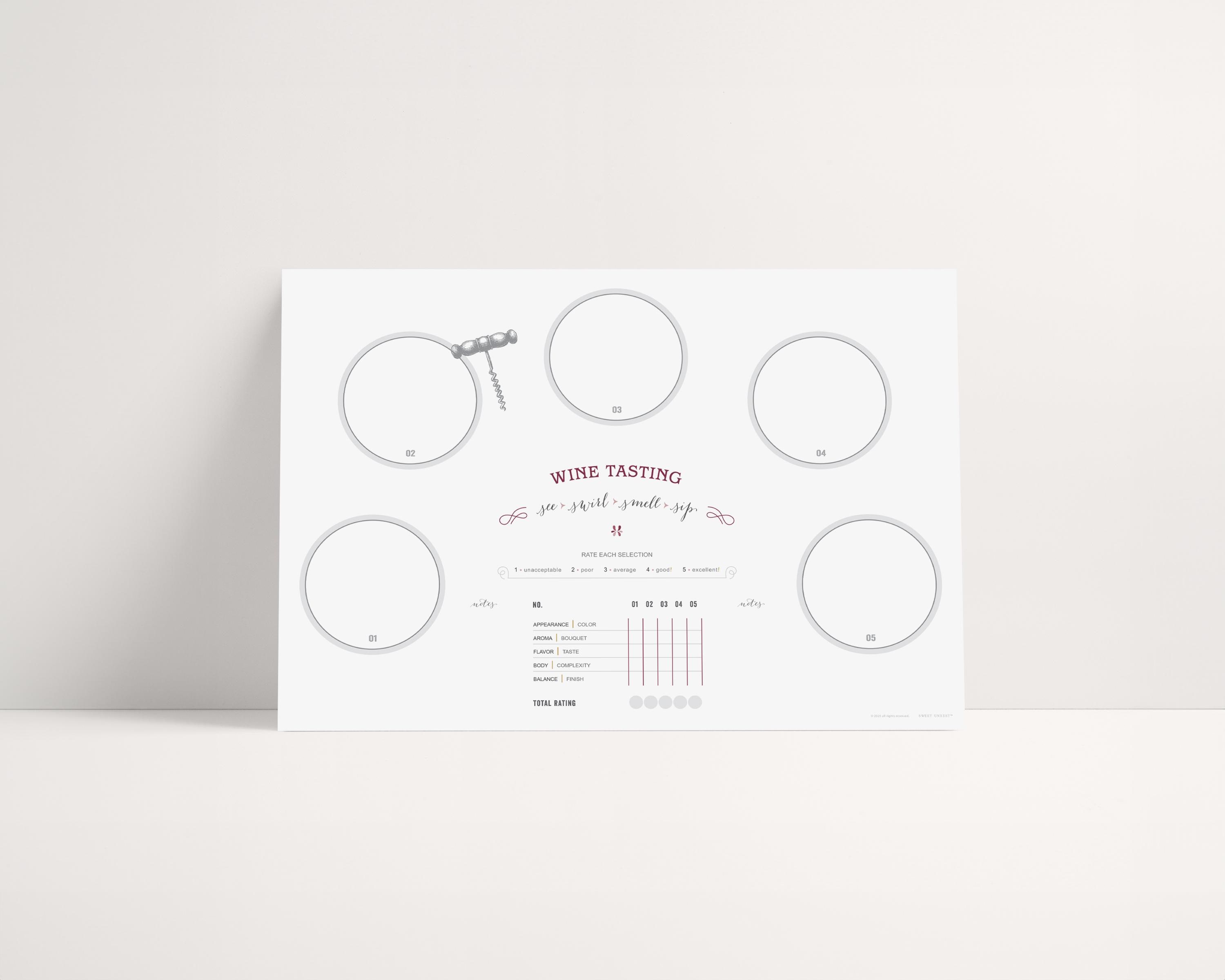 Wine Tasting Mat: Editable Drink Scorecard (PDF Download, 17x11 in & A3 ...