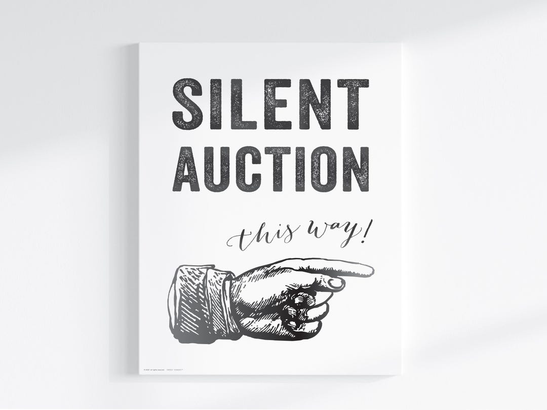 Silent Auction Sign Art Print: Directional Party Decor (digital ...