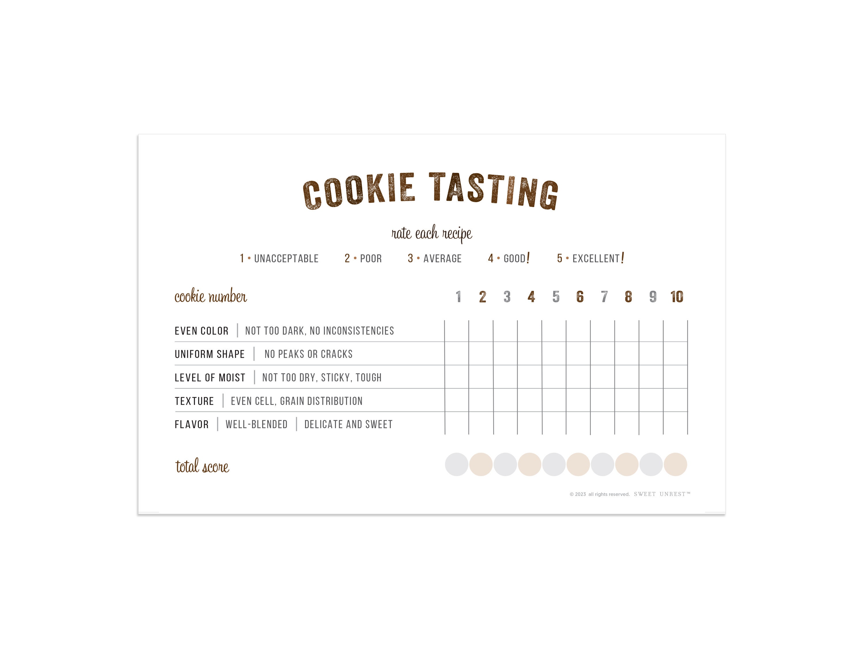 COOKIE Tasting Scorecard Description List Instant Download - Etsy