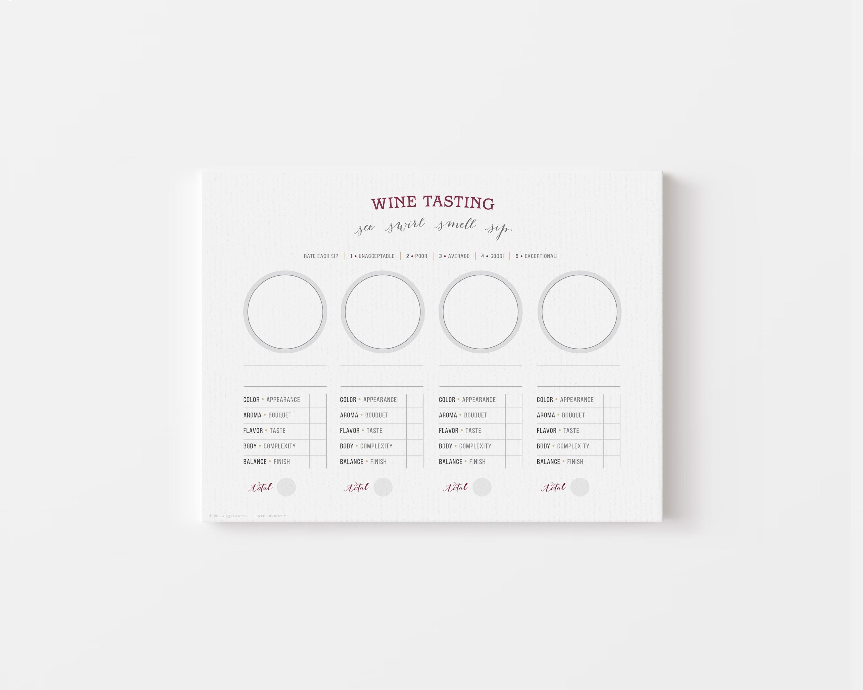 WINE Tasting Flight Mat | Small, Shot Glasses | Wine Scorecard ...