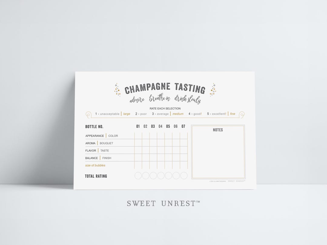 CHAMPAGNE Editable Scorecard | Journal Card | Number Tags | Tasting ...