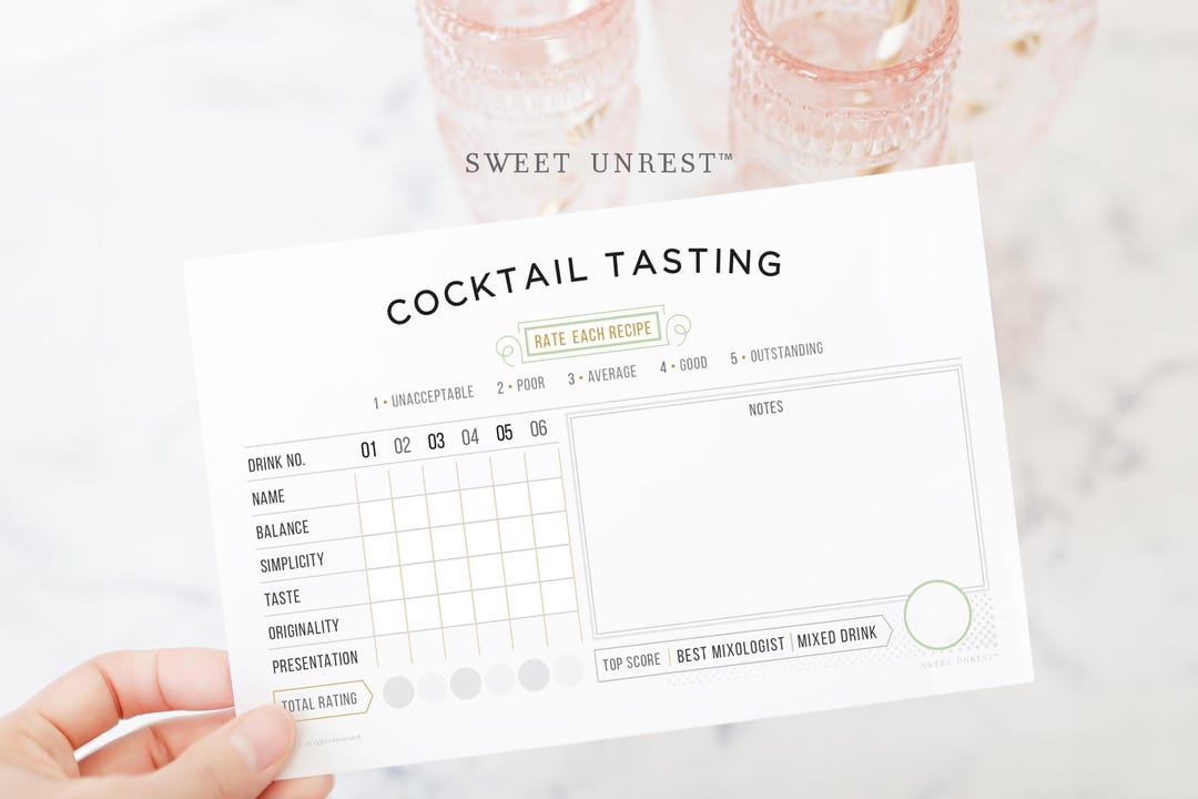 COCKTAIL Editable Scorecard | Drink Journal Card | Blended Drink ...