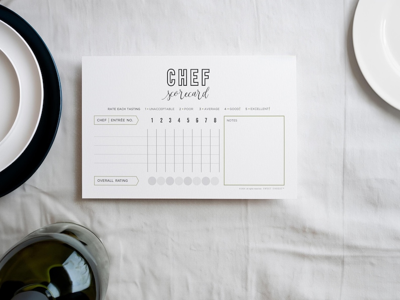 CHEF Editable Scorecard | Journal Card | Challenge Party | Food Tasting ...