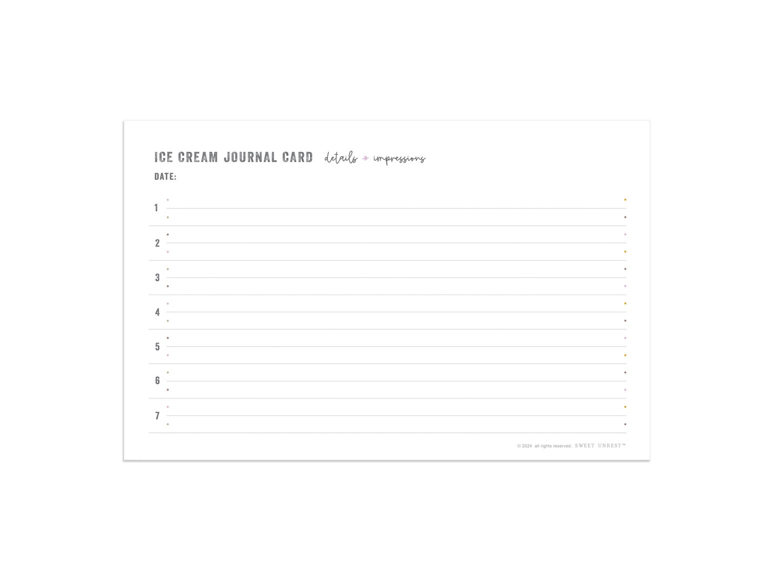 ICE CREAM Tasting Scorecard Journal Description Card Instant Download ...