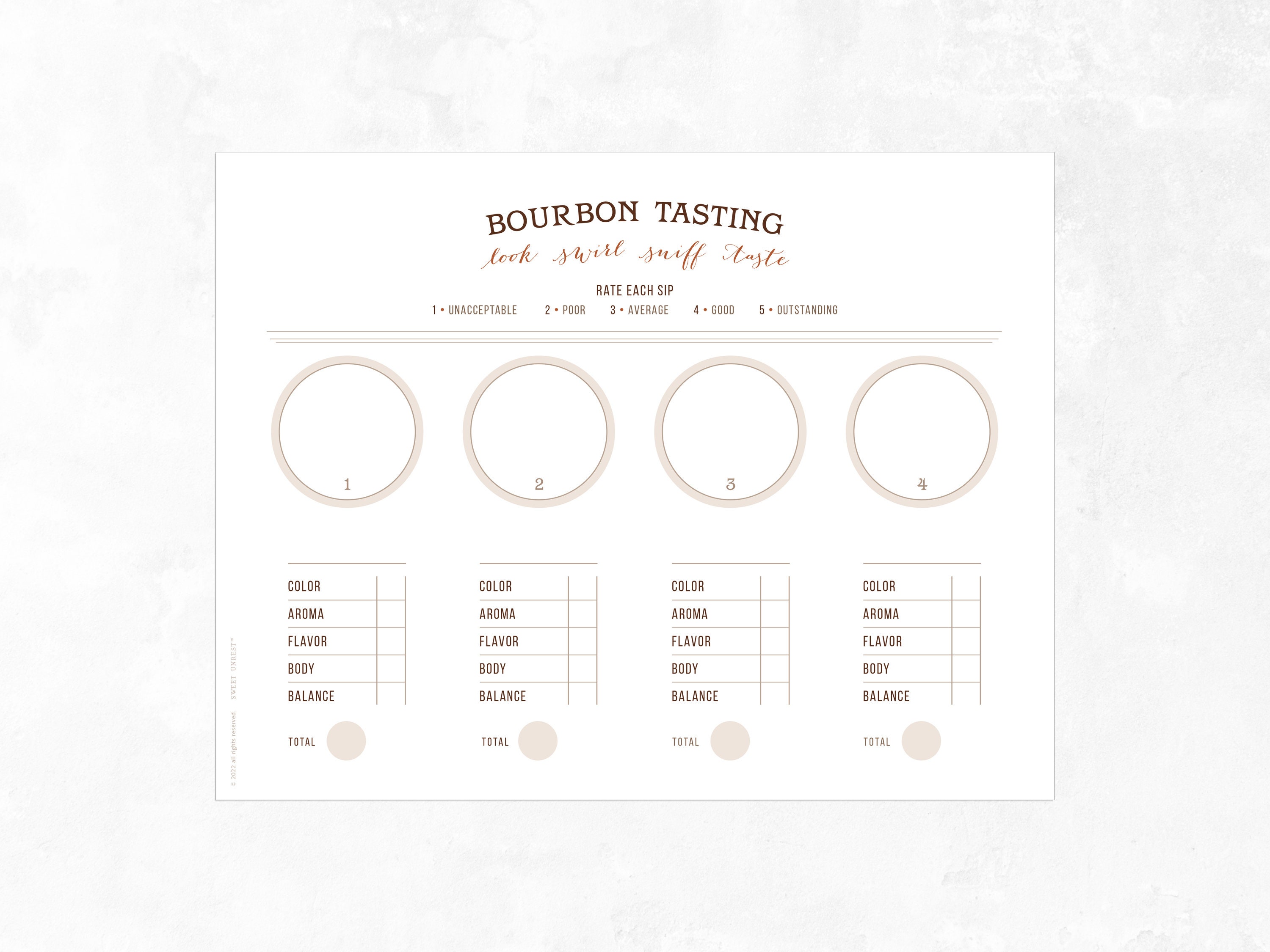 BOURBON Tasting Flight Mat Scorecard 4 Shot Glasses Instant Download - Etsy