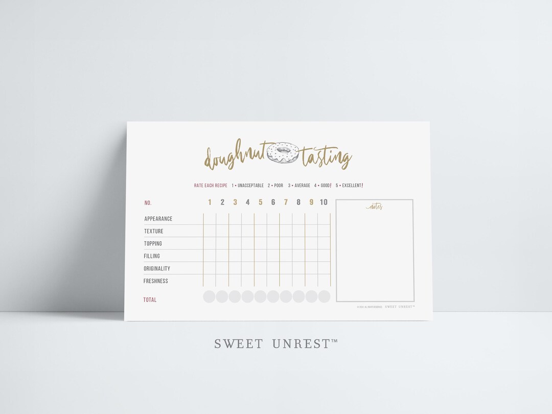 DOUGHNUT Editable Scorecard | Journal Card | Gourmet Tasting Party ...