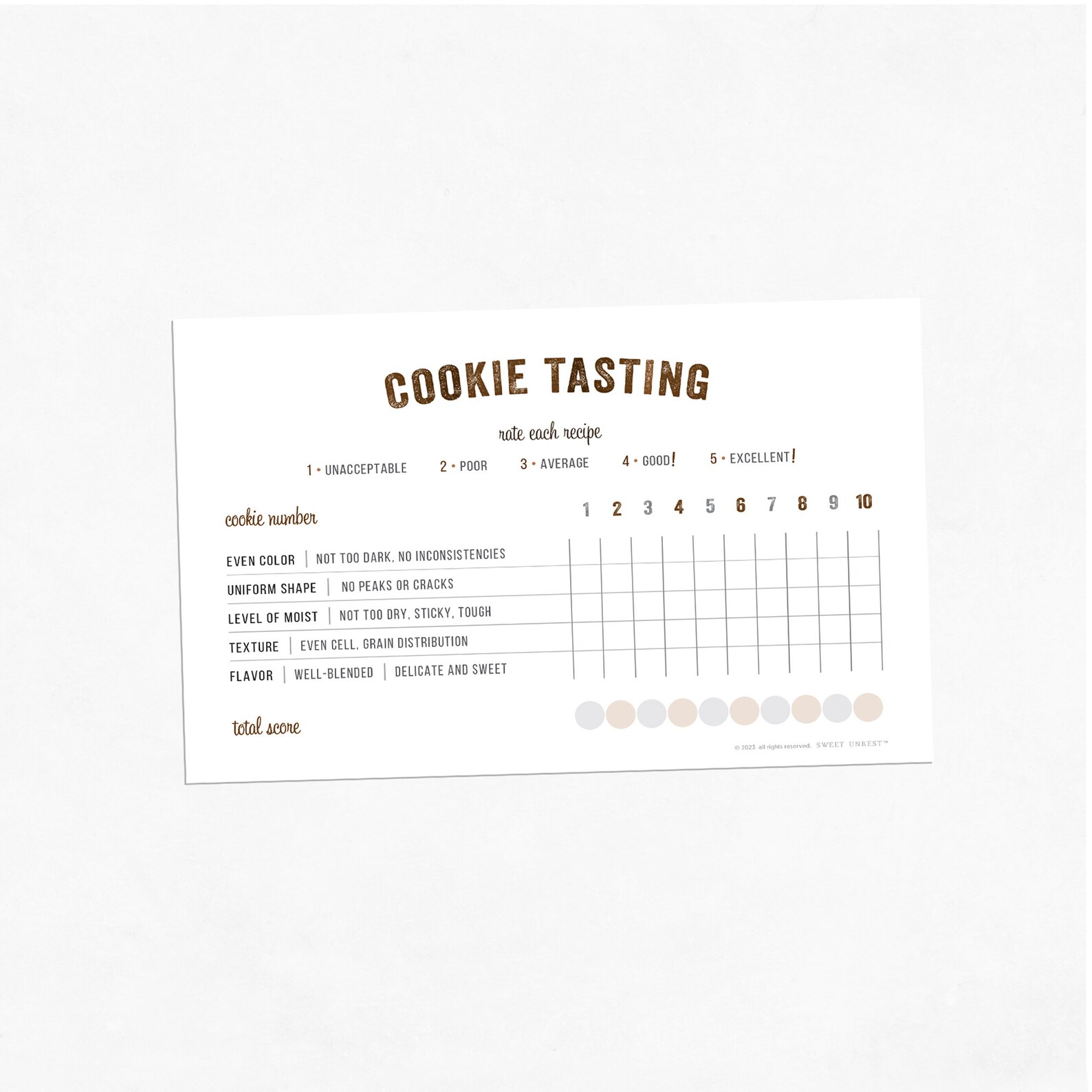 COOKIE Tasting Scorecard Description List Instant Download - Etsy