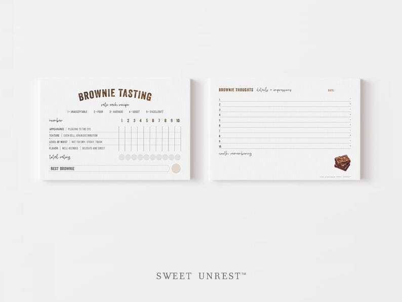 BROWNIE Editable Scorecard | Journal Card | Tasting Party | Custom ...