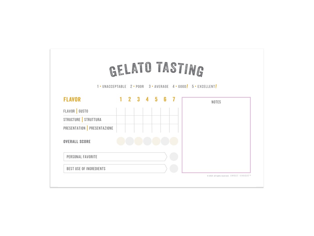 GELATO Tasting Scorecard Journal Description Card Instant Download - Etsy
