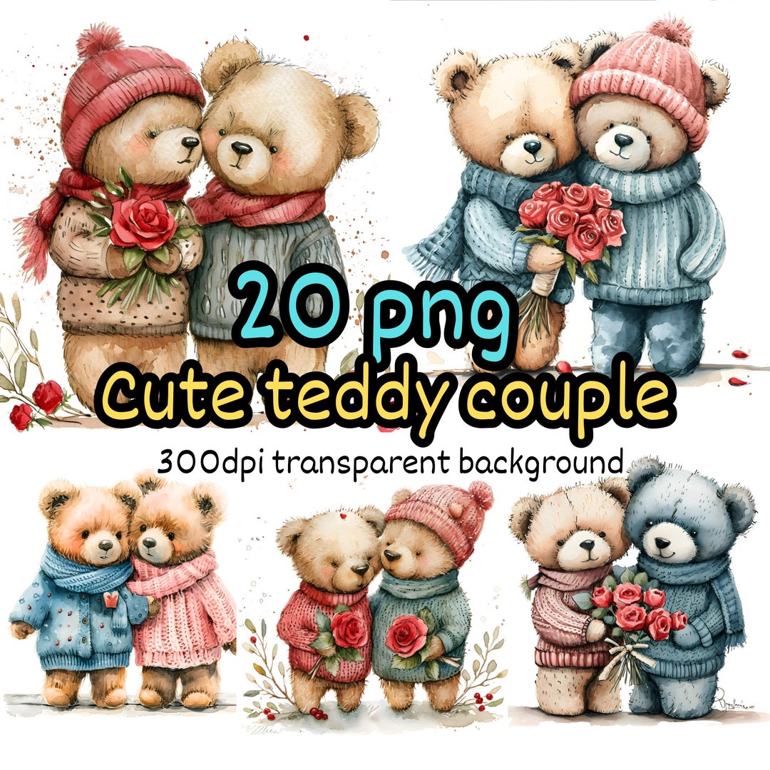 Watercolor Cute Teddy Bear Couple 20 Png Transparent Background Clipart ...