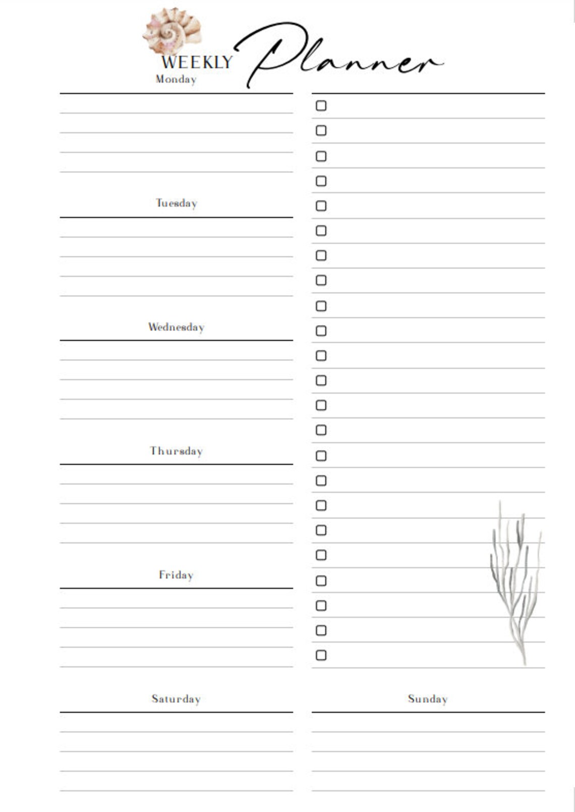 By the Sea Weekly Planner Digital Download / Simple Planner / Digital ...