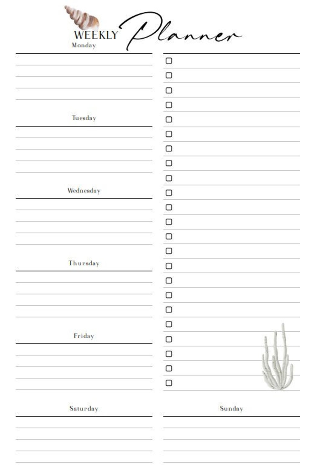 By the Sea Weekly Planner Digital Download / Simple Planner / Digital ...