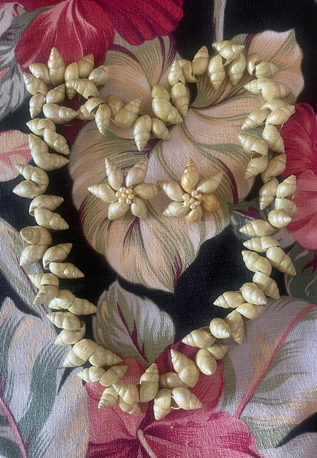 Vintage Hawaii TROCHUS SHELL Lei Necklace & Earrings Set W/liberty ...