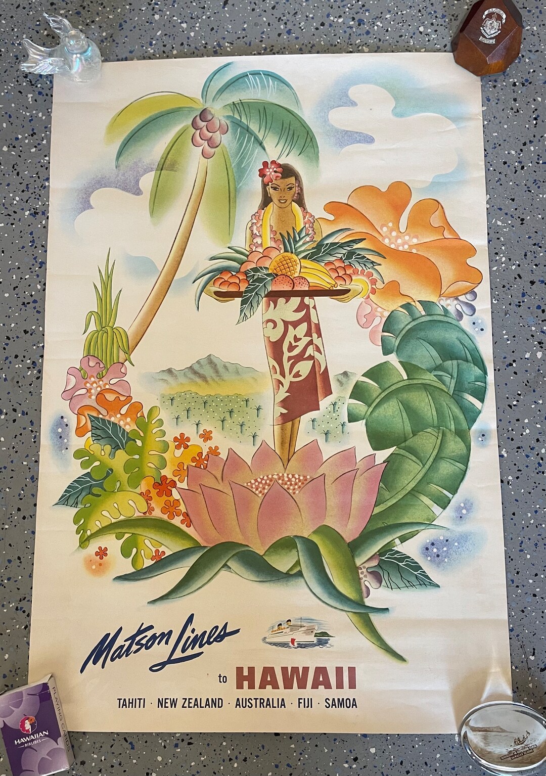 Vintage Original MATSON LINES to HAWAII Hula Girl Travel Poster - Etsy