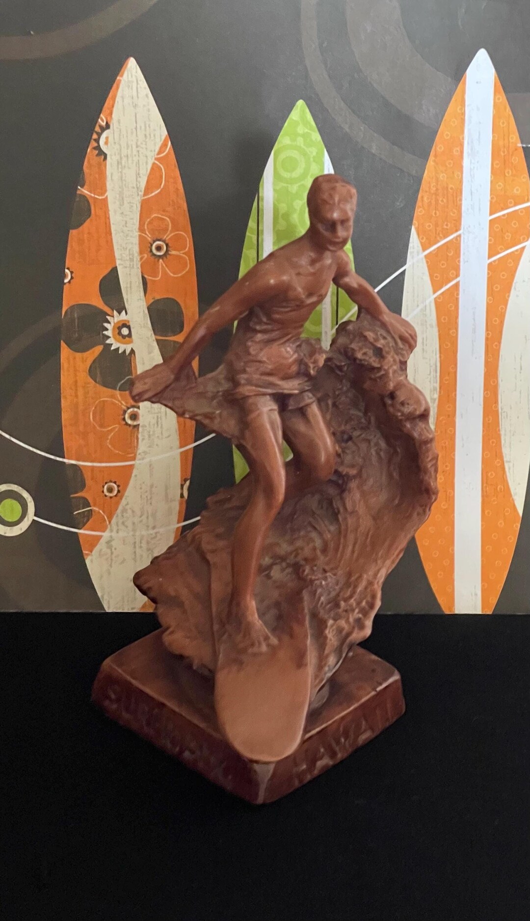 Vintage Baray Hawaii Monkey Pod SURFRIDER Lava Ray SURFER SCULPTURE - Etsy