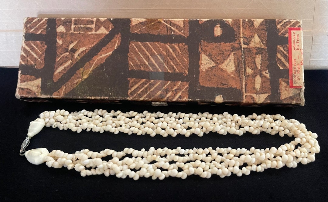Vintage Hawaiian PIKAKE SHELL LEI Four Strand Necklace South Sea Sales ...