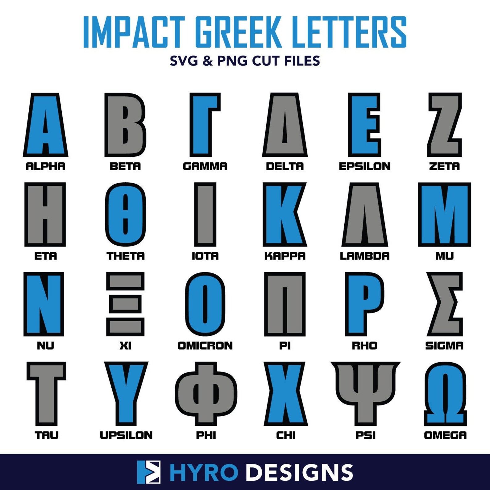 Impact Greek Digital Alphabet Instant Download PNG & SVG | Etsy