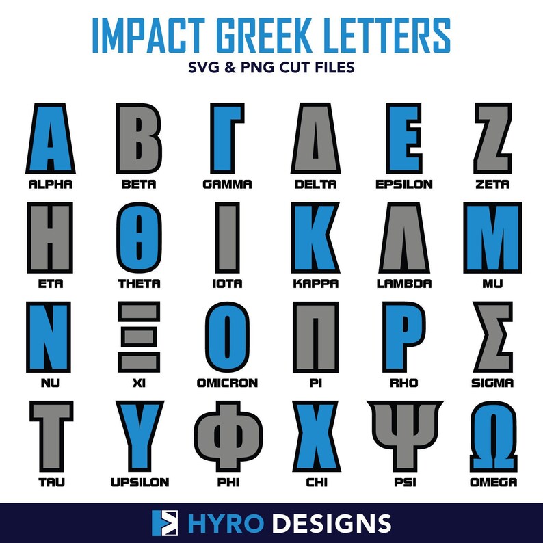 Impact Greek Digital Alphabet Instant Download PNG & SVG | Etsy