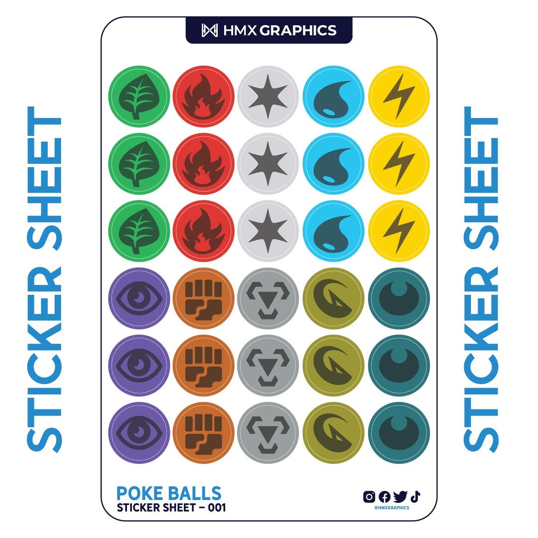 Poke Ball Energy Sticker Sheet Pokemon Stickers Energy Stickers Pokemon ...