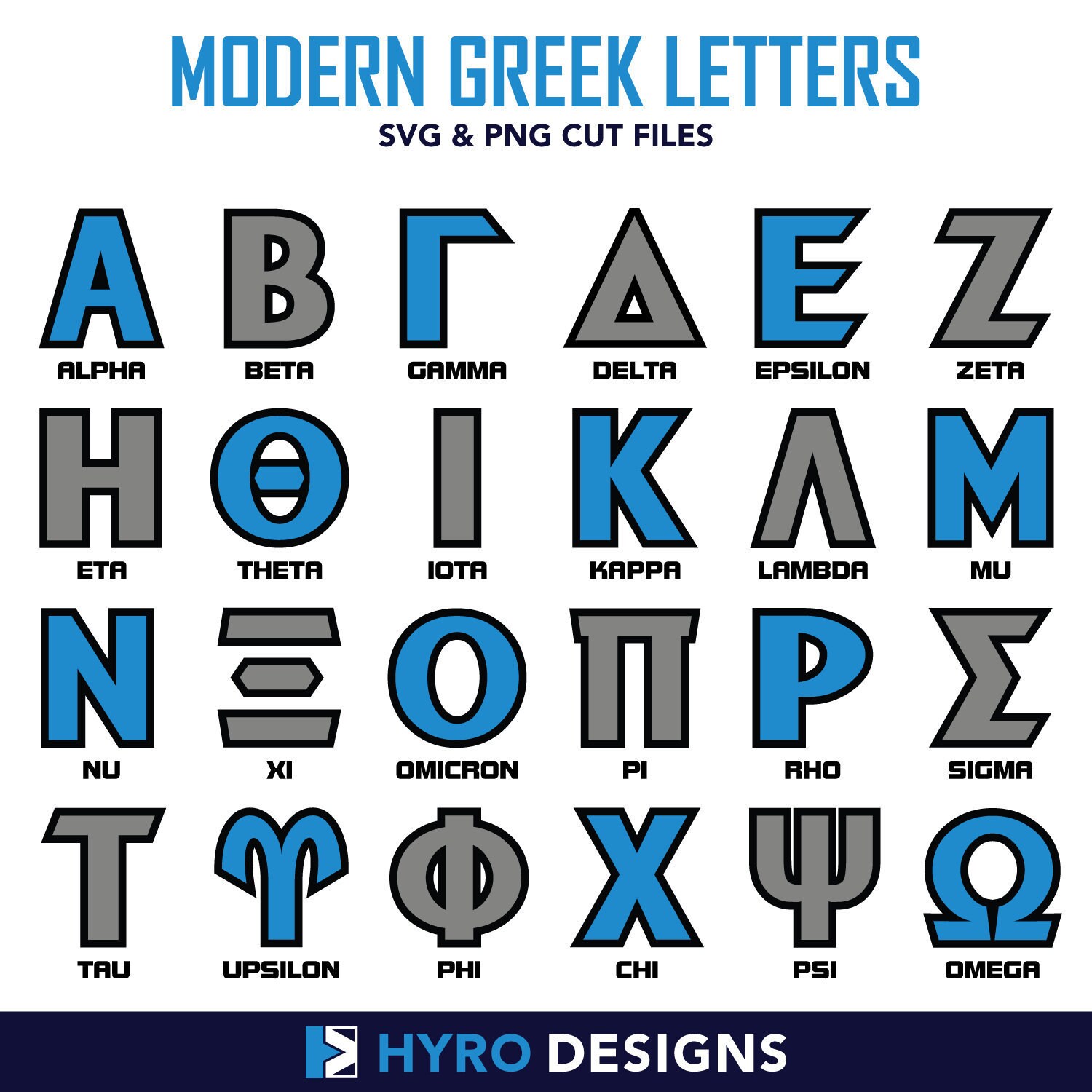 Modern Greek Digital Alphabet Instant Download PNG & SVG | Etsy