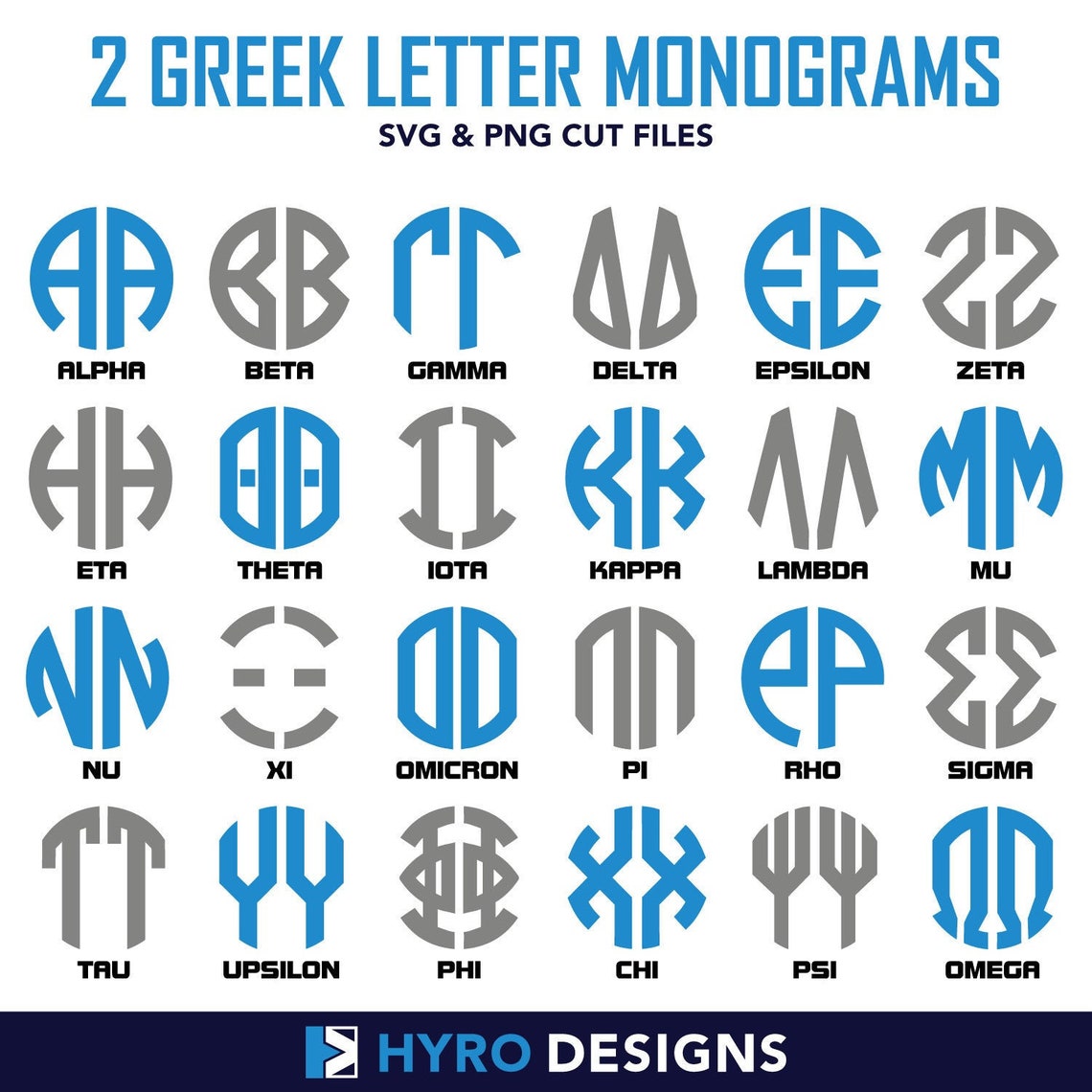 2 Greek Letter Circle Monograms Instant Download PNG & SVG | Etsy