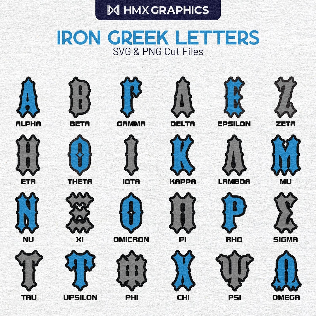 Iron Greek Digital Alphabet Instant Download (PNG & SVG Files) | Greek ...