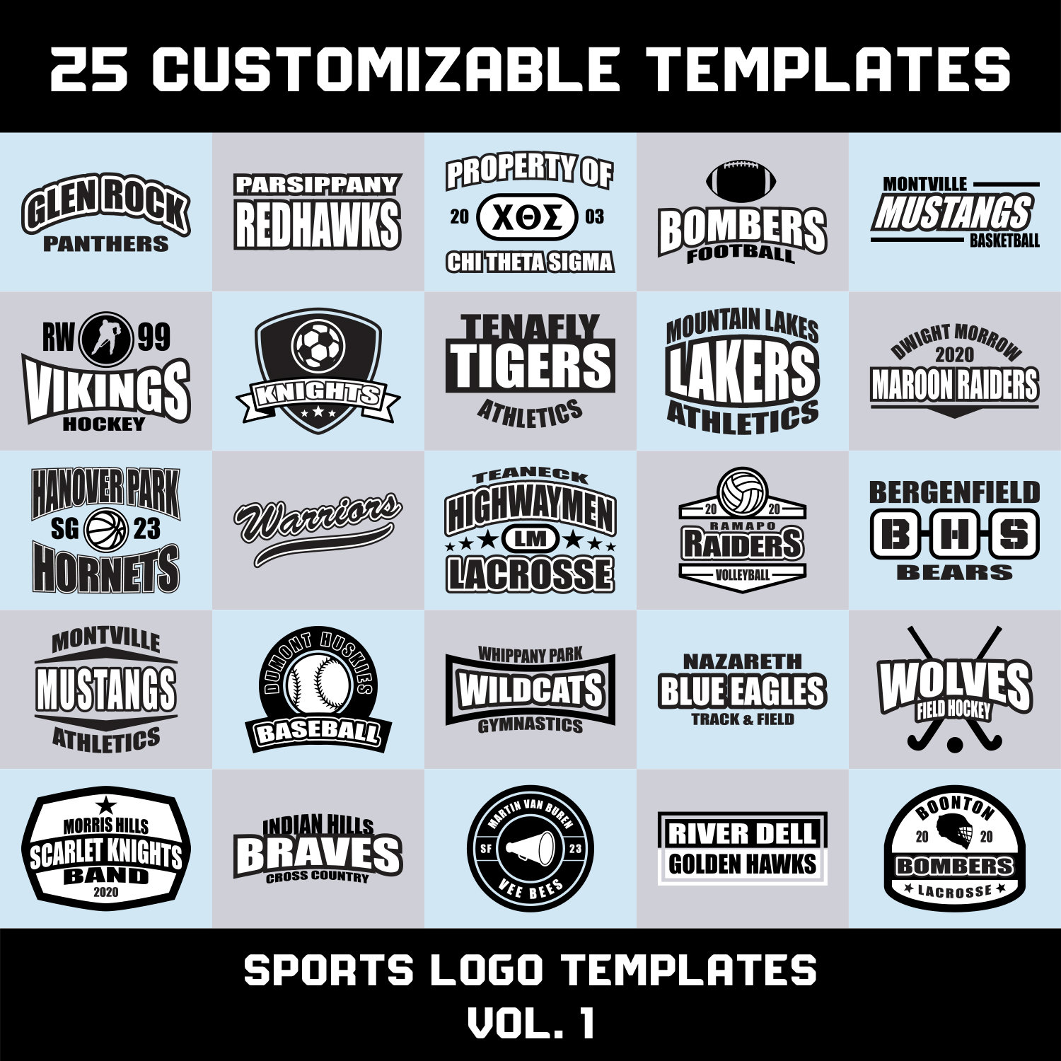 Fully Custom Sports Logo Templates Vol. 1 Instant Download AI | Etsy